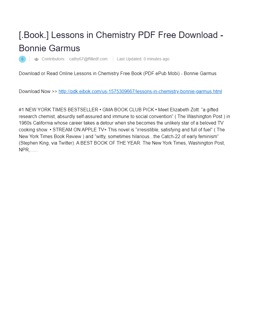 [.Book.] Lessons in Chemistry PDF Free Download - Bonnie Garmus | AI ...