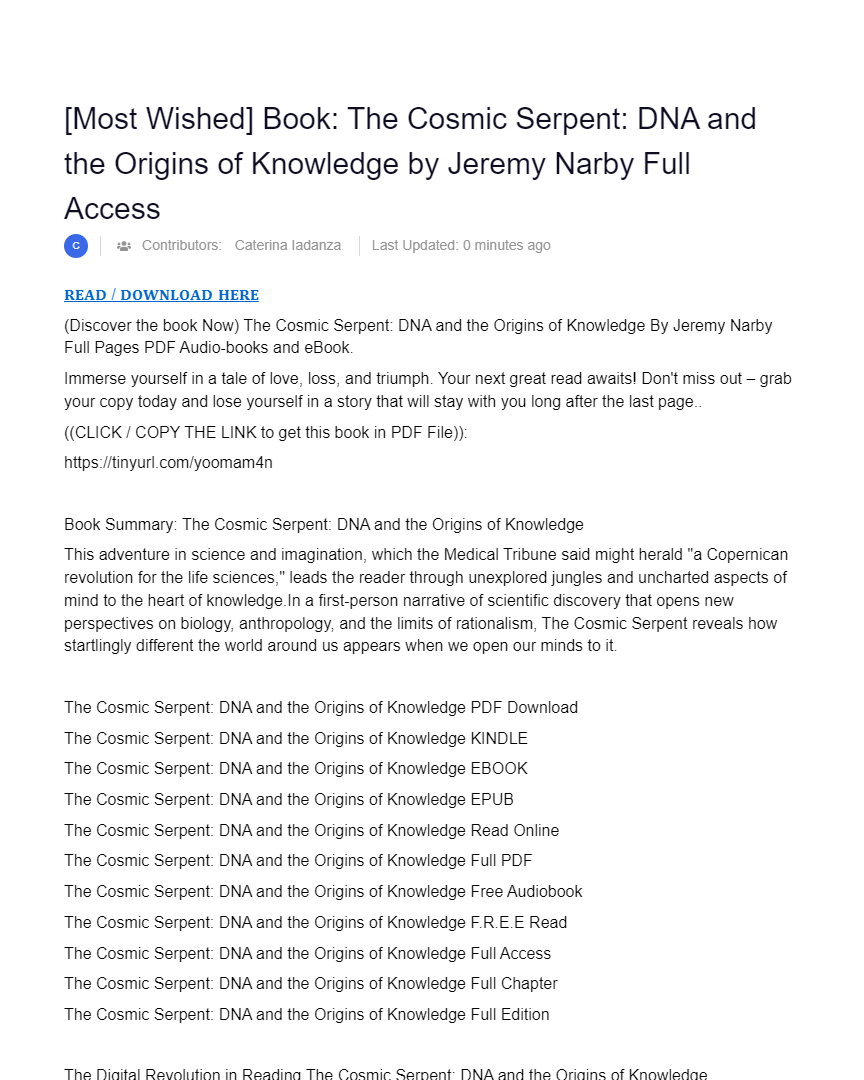 [Most Wished] Book: The Cosmic Serpent: DNA and the Origins of ...